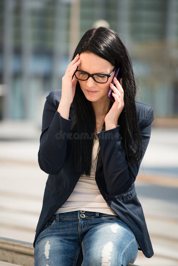 Headache - on the phone stock image. Image of caucasian - 36967775