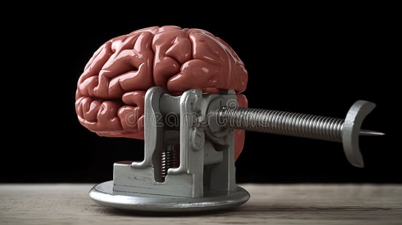 Headache or Stress Concept. Vise and Brain. Generative Ai Stock ...