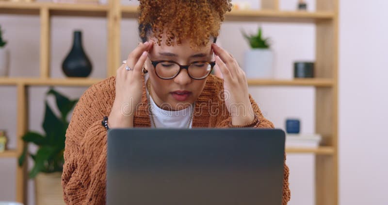 Headache, Stress and Woman on Laptop with Problem, Networking Error and ...