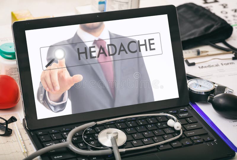 Headache Written on a Computer`s Screen Stock Photo - Image of finger ...