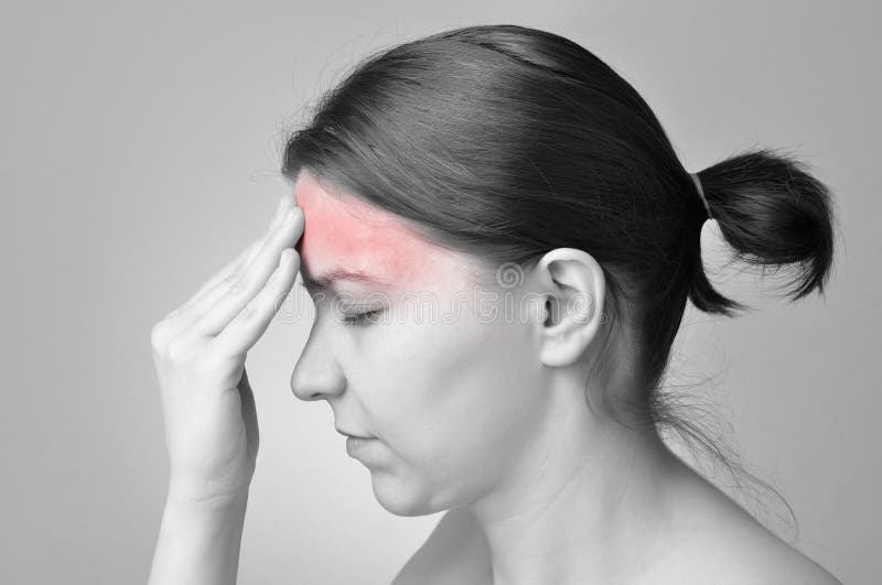 Young Woman with a Pounding Headache Stock Photo - Image of dizziness ...