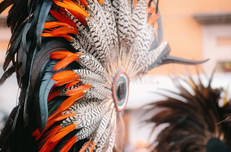 Headdress with Feathers of Aztec Dancers in Mexico Stock Image - Image ...