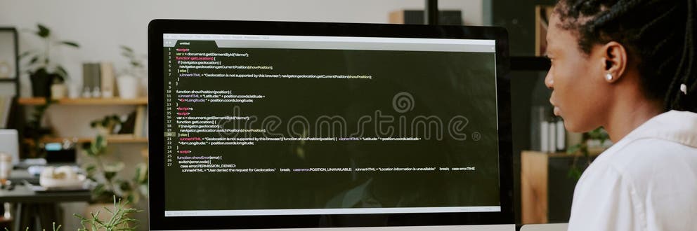 Header with African American Programmer Working on Computer Stock Photo ...