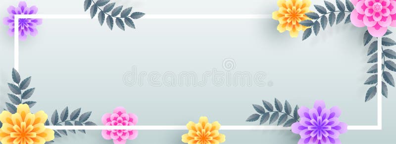 Header or Banner Design Decorated with Beautiful Paper Flowers. Stock ...