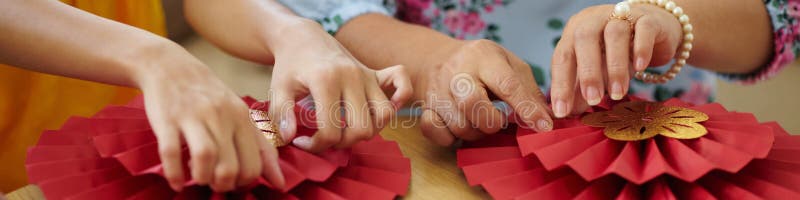 Header with Family Members Making Tet Paper Fans Stock Image - Image of ...