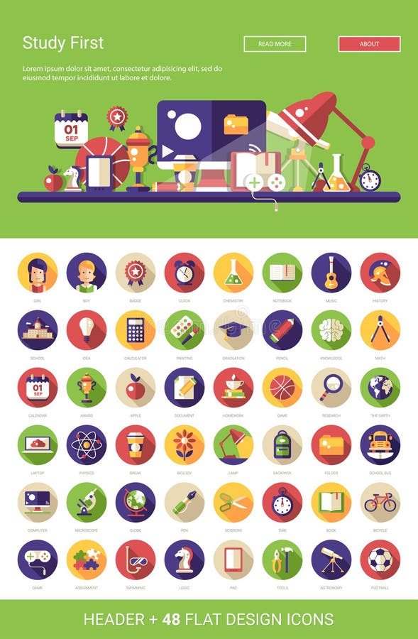 Header with Modern Flat Design School, College Stock Vector ...