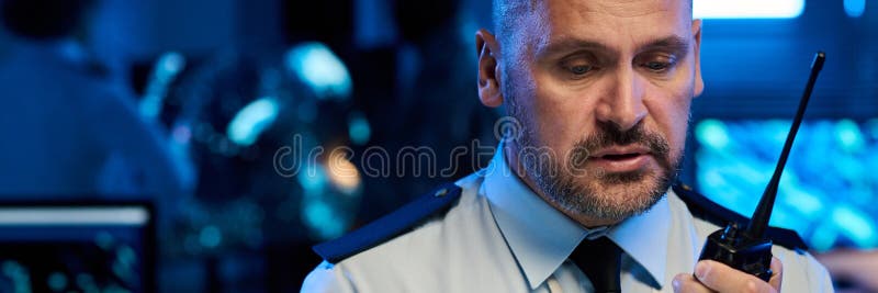 Reporting Situation in Walkie-talkie Stock Photo - Image of blue ...