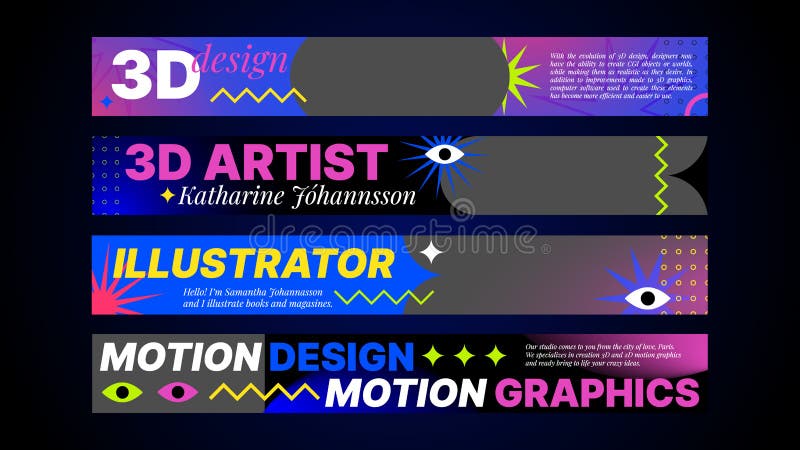 Header Set for 3D Designers. Horizontal Covers for Artists Stock Vector ...