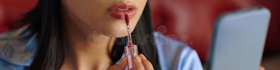 Header with Woman Applying Lipstick Stock Photo - Image of table, restaurant: 311771662