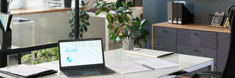 Workplace with Laptop in Office Stock Photo - Image of design, document ...