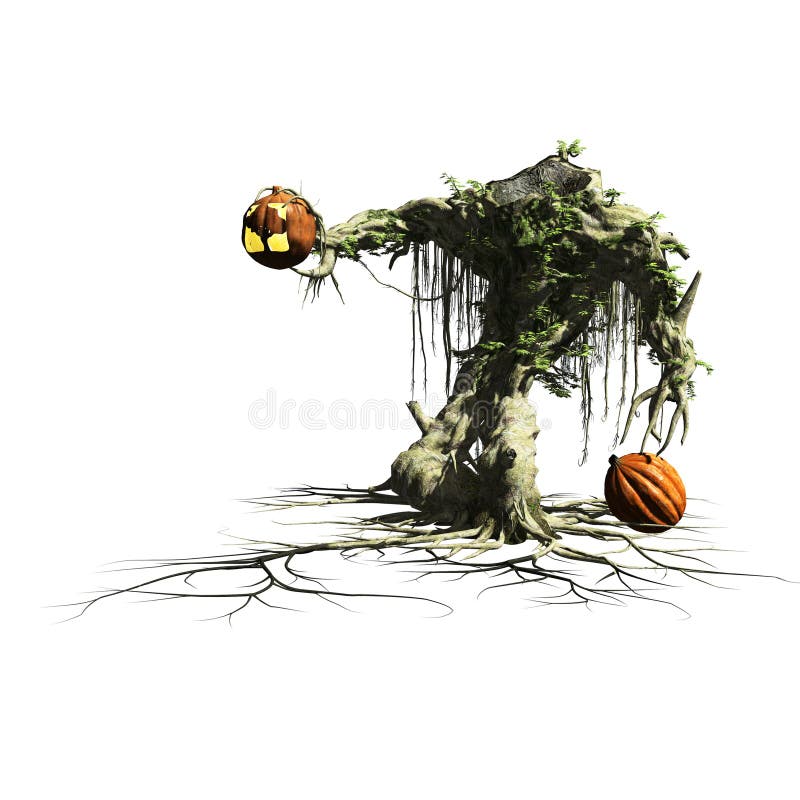 Headless Horseman Shaped Tree with Pumpkins Stock Illustration ...