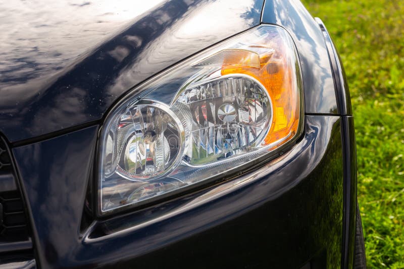 Headlight of Black Car. Led Car Headlight. Stock Photo - Image of ...