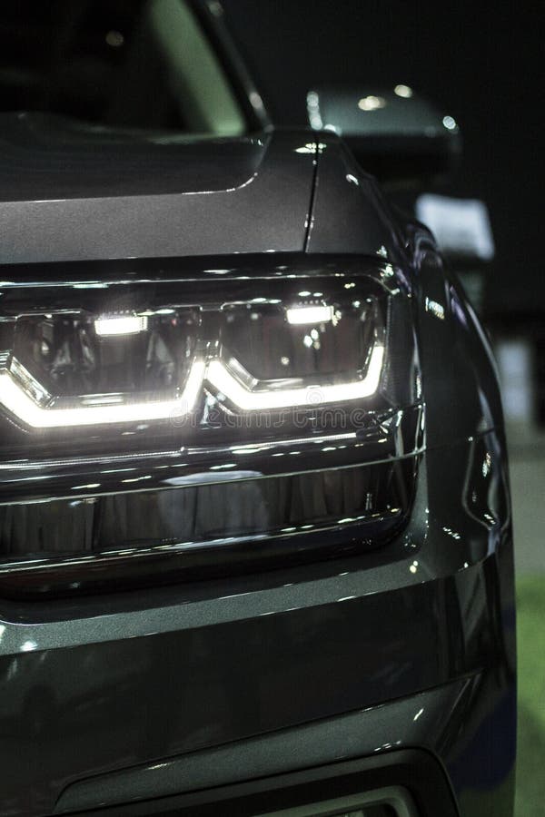 Headlight of Black Modern Car with Led and Xenon Optics Stock Image ...