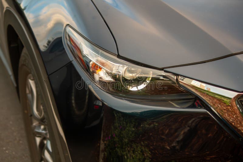 The Headlight of a Modern Sedan Stock Photo - Image of headlight ...