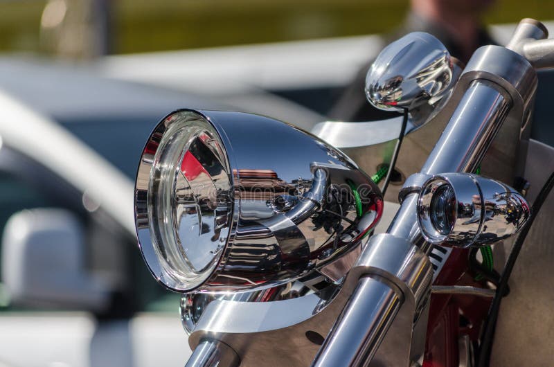 Headlight Chopper Motorcycle Closeup Stock Image - Image of transport ...