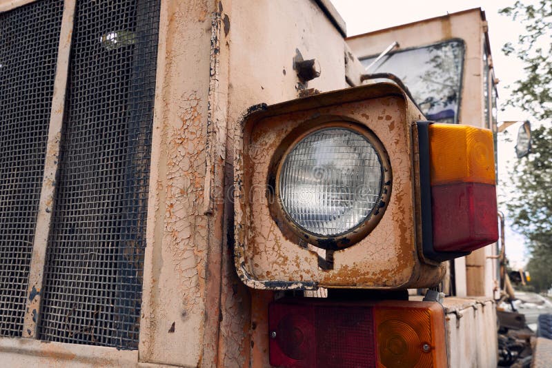 Headlight and Close View of Old Tractor Parts Stock Image - Image of ...