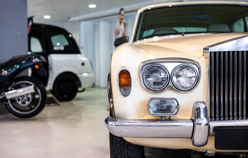 Headlight and Front Bumper of an Old Timer Car Close Up. Close-up of a ...