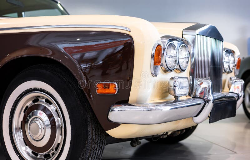 Headlight and Front Bumper of an Old Timer Car Close Up. Close-up of a ...