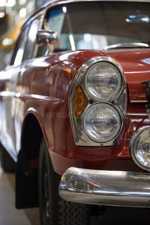 Headlight and Hood of the Old Red Car. Stock Photo - Image of clean ...