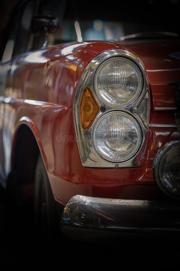 Headlight and Hood of the Old Red Car. Stock Image - Image of speed ...