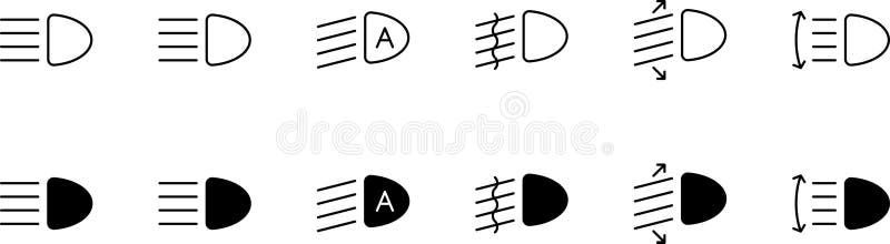 Headlight, Light Indicator Dashboard Icon. Vector High Beam. Car Light ...