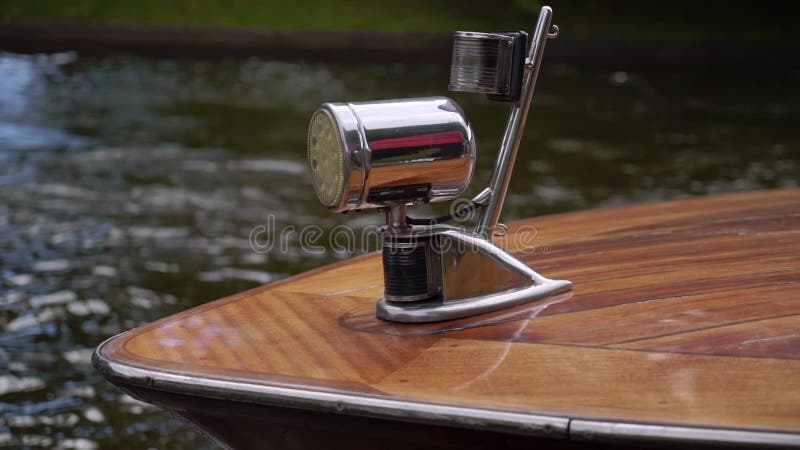 Headlight of Luxury Wooden Boat. Front Light on a Bow of Yacht. Stock ...