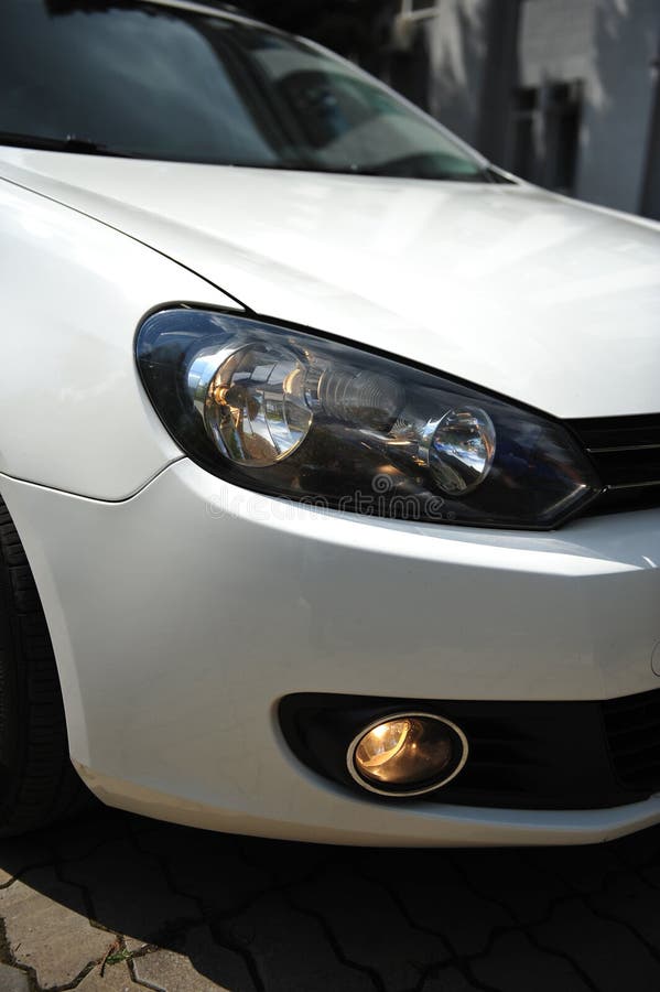 Headlight of the Main Light of the White Car, Close-up. Stock Image ...