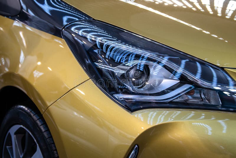 Headlight of Modern Car with LED Light Stock Image - Image of metal ...