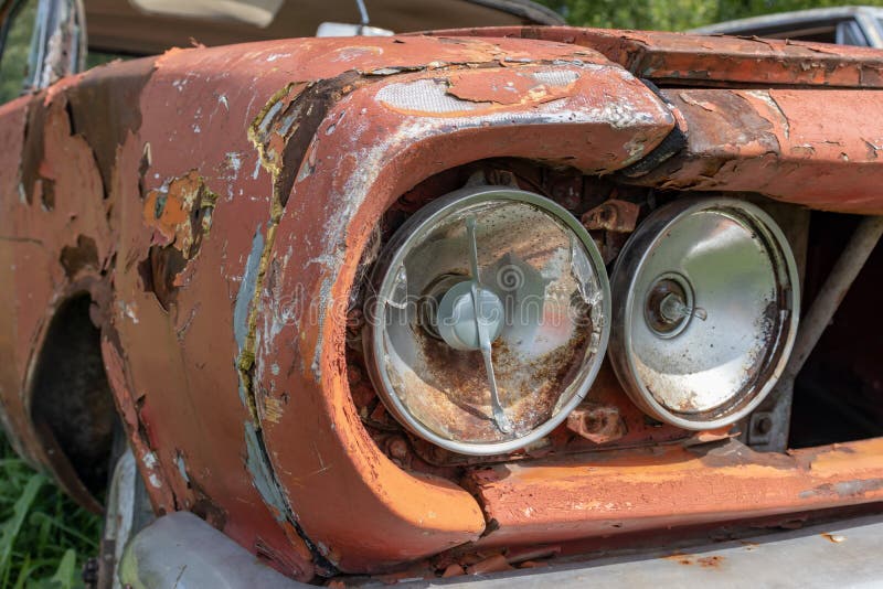 Headlight of an Old Rusty Abandoned Car, Utilisation and Scrap Concept ...