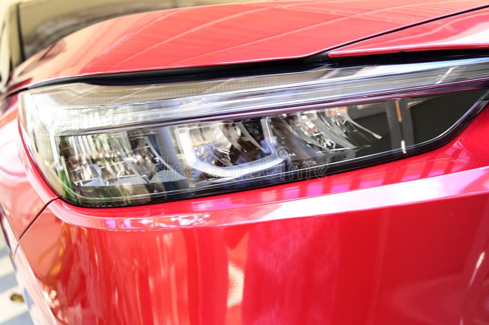 Close Up Headlight of Red Car, Transportation Industry Stock Image ...