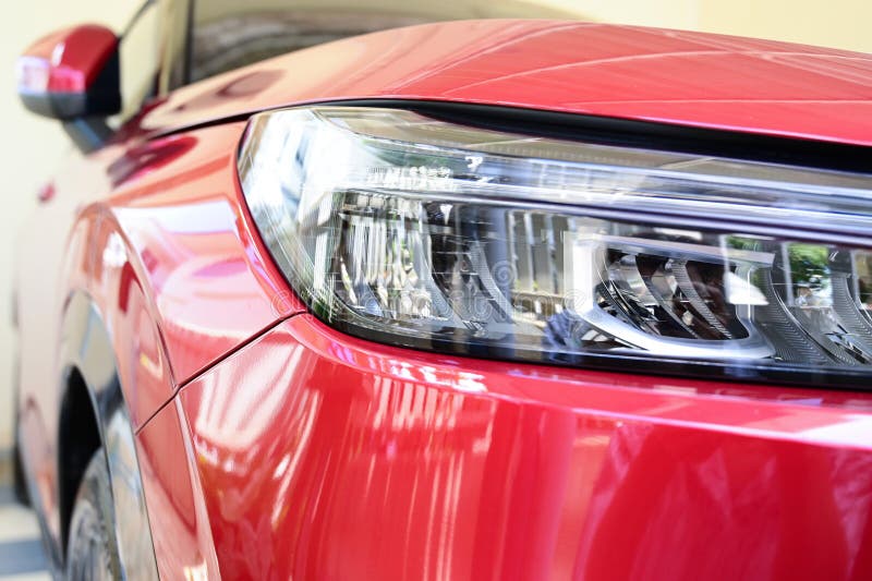 Close Up Headlight of Red Car, Transportation Industry Stock Image ...