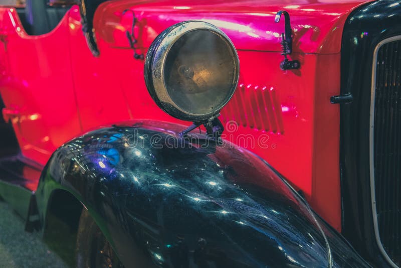 Headlight of Red Vintage Old Classic Car Stock Image - Image of ...