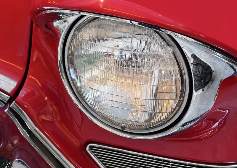 The Headlight of the Retro Car is Red Stock Photo - Image of nostalgia ...