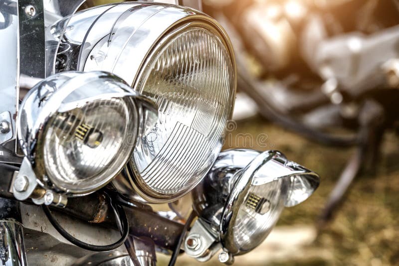 Chrome Headlights of a Classic Chopper Motorbike Stock Image - Image of ...