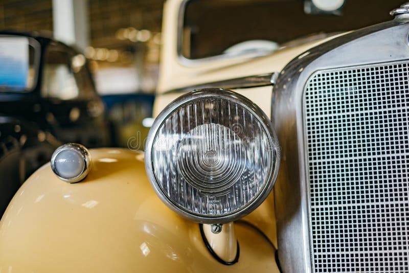 Headlight of the Vintage Cream Car Stock Photo - Image of chrome ...