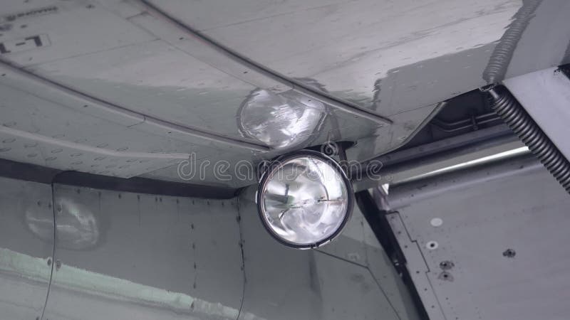 The Headlight on the Wing Lights Up Airplane Stock Footage - Video of ...