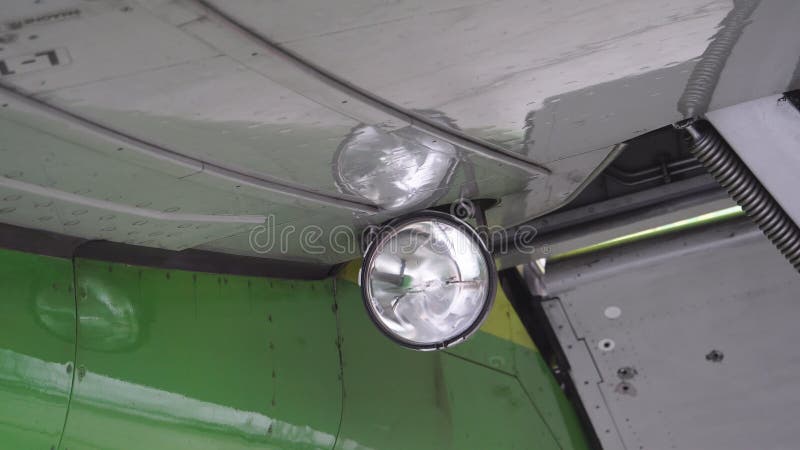 The Headlight on the Wing Lights Up Airplane Stock Footage - Video of ...