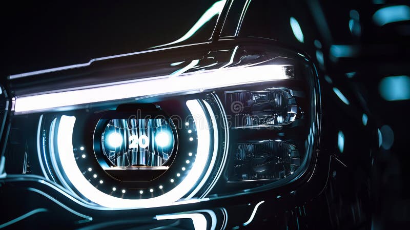 The Headlights of a Car are Lit Up in the Dark Stock Photo - Image of ...