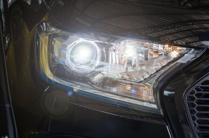 Headlights car stock image. Image of detail, metallic - 130432207