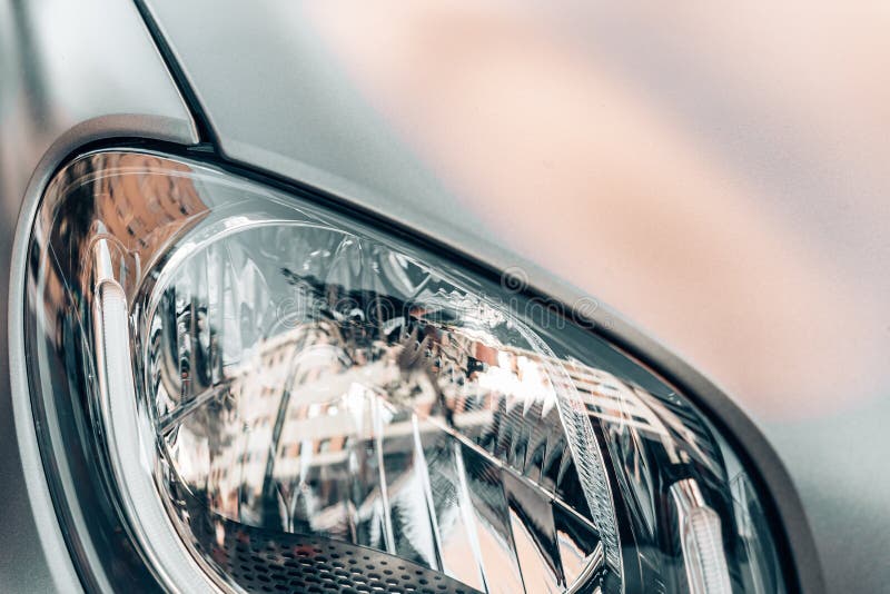 Headlights of a Generic Car without Daylight, with Plastic Glass Stock ...