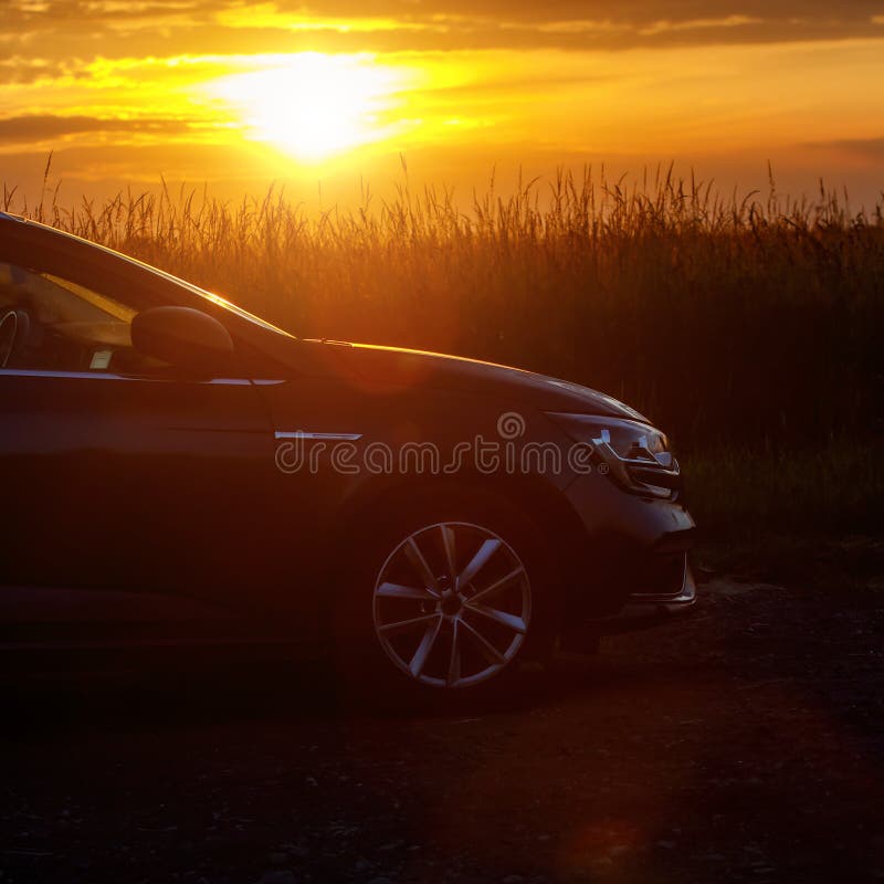 Headlights of a Modern Car at Sunset. Stock Photo - Image of studio ...