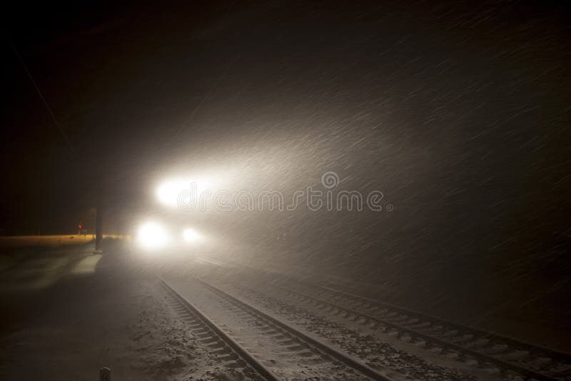 Headlights of train stock image. Image of night, winter - 85296991
