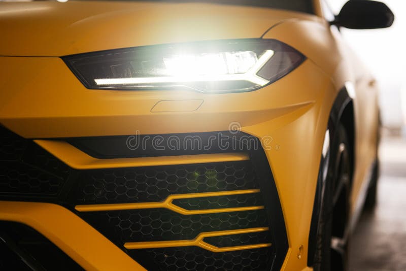 Headlights of Yellow Sport Car Suv Stock Image - Image of sports ...