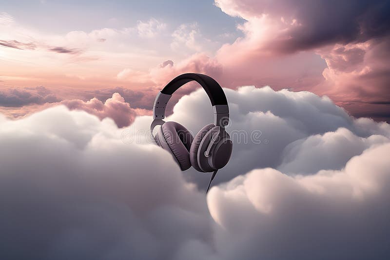 Headphone in the Clouds. Music Concept, Generative AI Stock ...