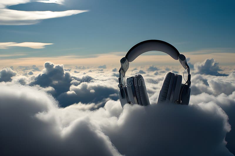 Headphone in the Clouds. Music Concept, Generative AI Stock ...