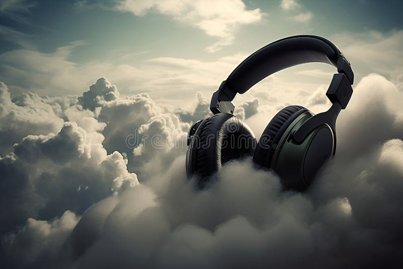 Headphone in the Clouds. Music Concept, Generative AI Stock ...