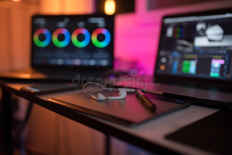 Color Grading Tools or RGB Colour Correction Indicator on Monitor Stock ...