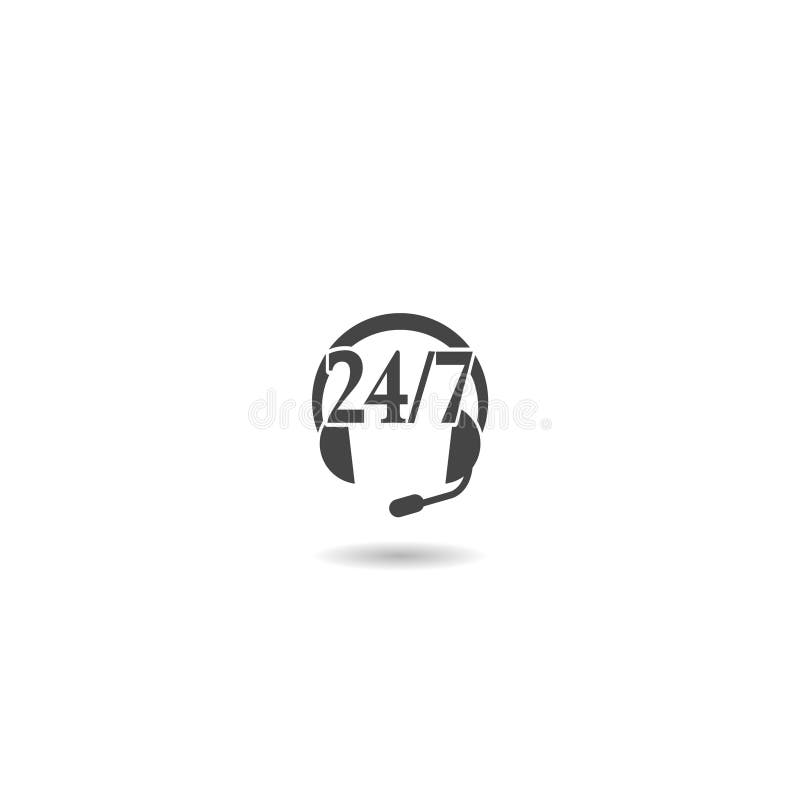 Headphone 24 Hour Service Icon with Shadow Stock Vector - Illustration ...