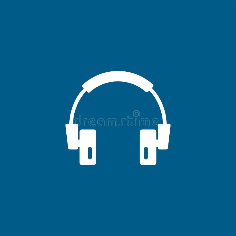Headphone Icon on Blue Background. Blue Flat Style Vector Illustration ...