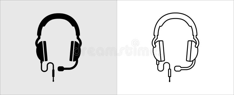 Headphone Icon. Corded Headset Vector Icon. Built in Microphone. Over ...